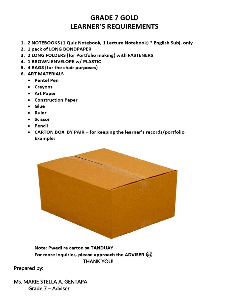 Grade 7 Gold Requirements | PDF | Conservation And Restoration ...