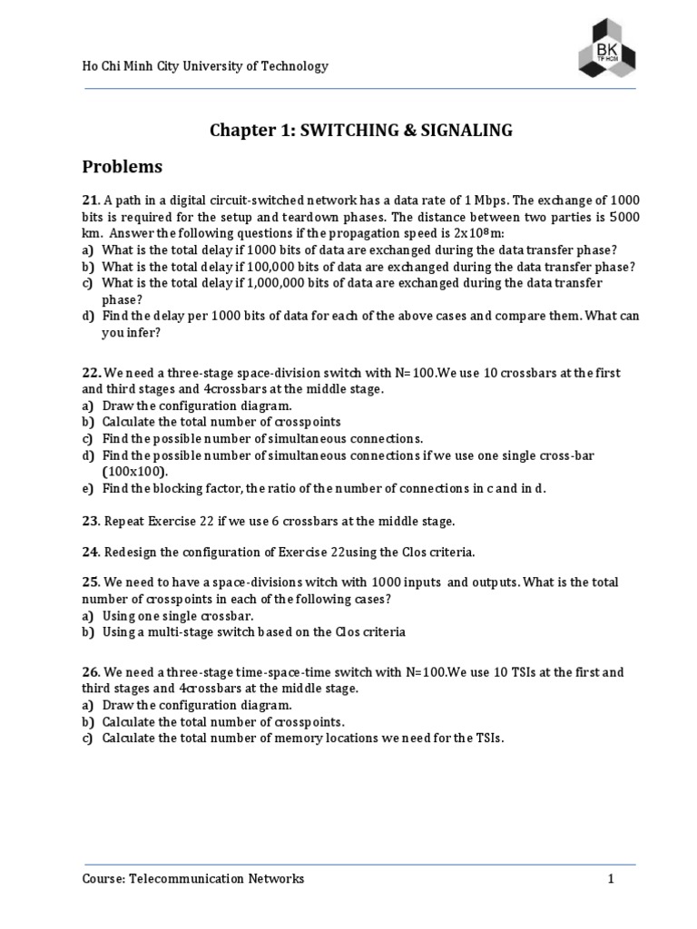 Chapter 1 Exercises - Switching and Signaling | PDF | Computer Network | Signaling ...