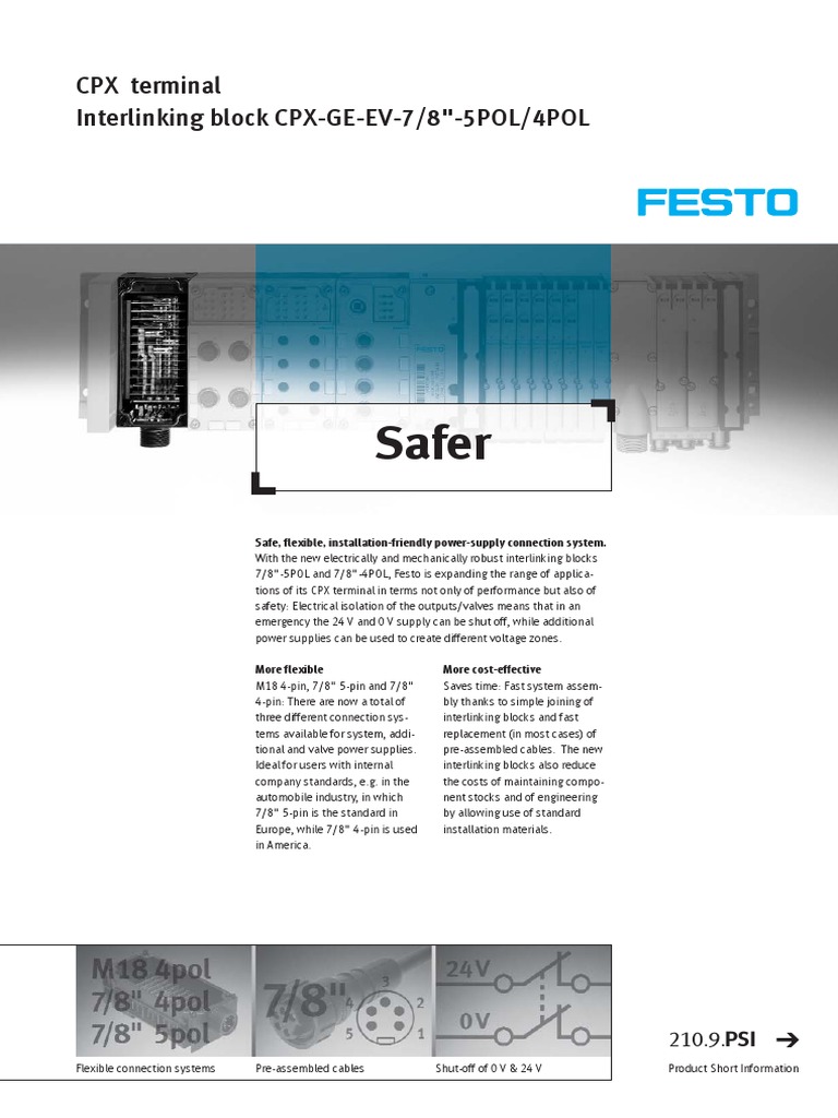 Safer: CPX Terminal Interlinking Block CPX-GE-EV-7/8"-5POL/4POL | PDF ...