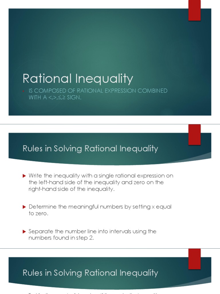 Rational Inequality: Is Composed of Rational Expression Combined WITH A ...