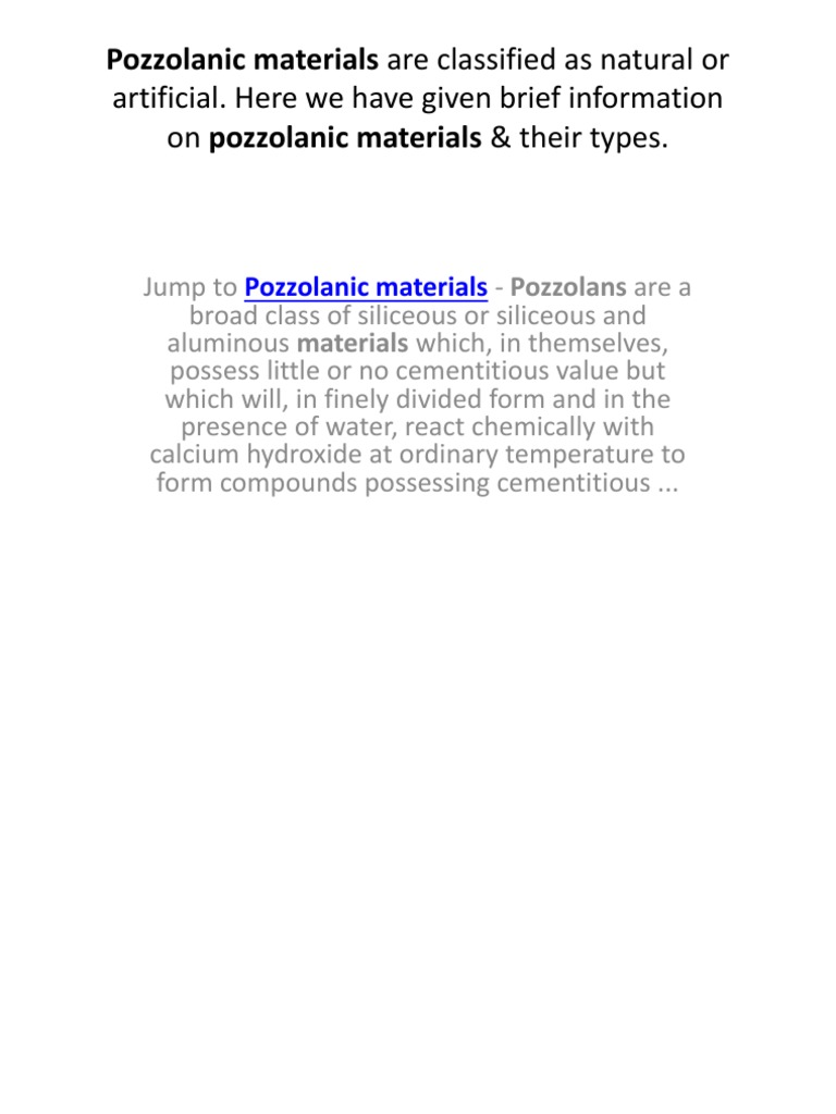 Artificial. Here We Have Given Brief Information On Pozzolanic ...