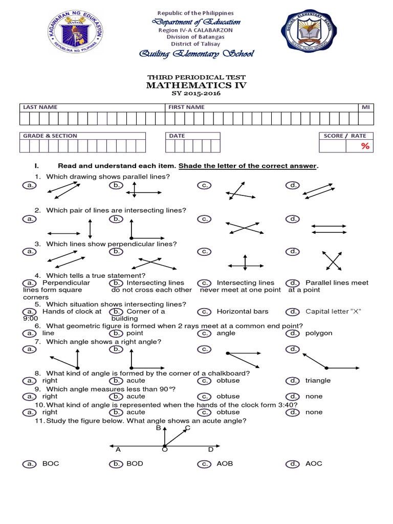 3rd Periodical Test in MATH | PDF | Rectangle | Triangle