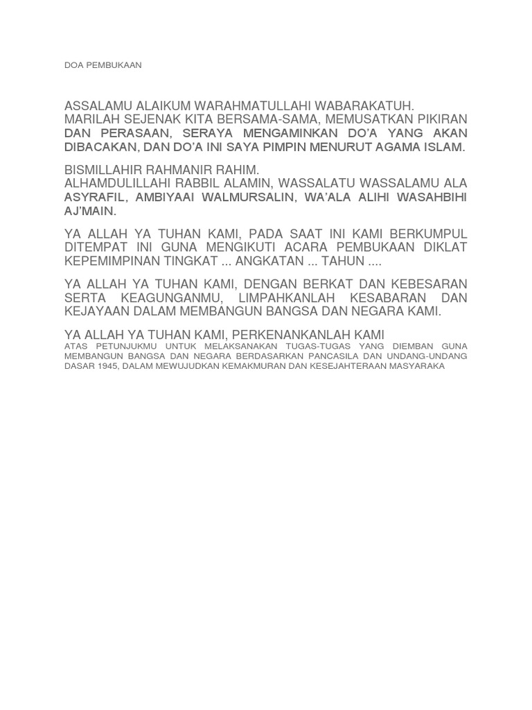 Doa - Do'a Pembukaan Kegiatan | PDF