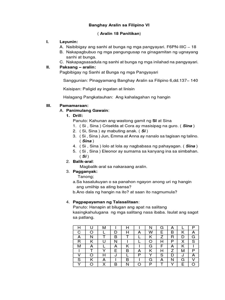 BANGHAY ARALIN Sa Filipino 6 | PDF