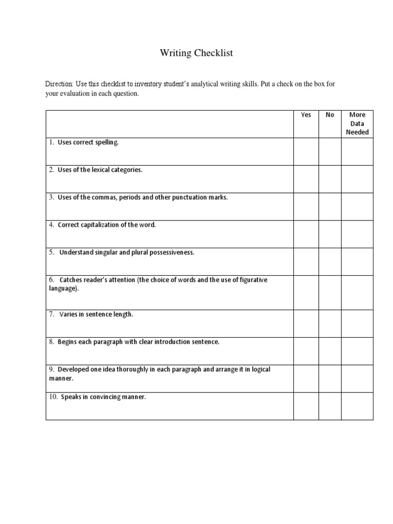 Literary Criticism - Writing Checklist | PDF | Reading Comprehension ...