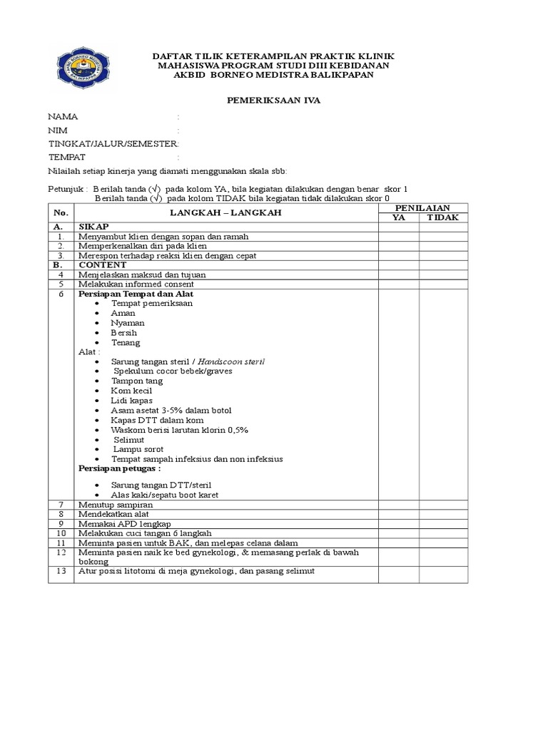 Checklist Pemeriksaan Iva | PDF