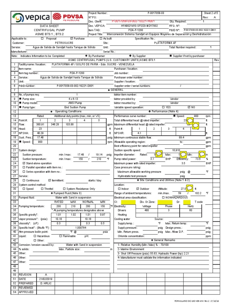Data Sheet Centrifugal Pump ASME B73.1 B73.2: CUS TOM LOG O | PDF ...