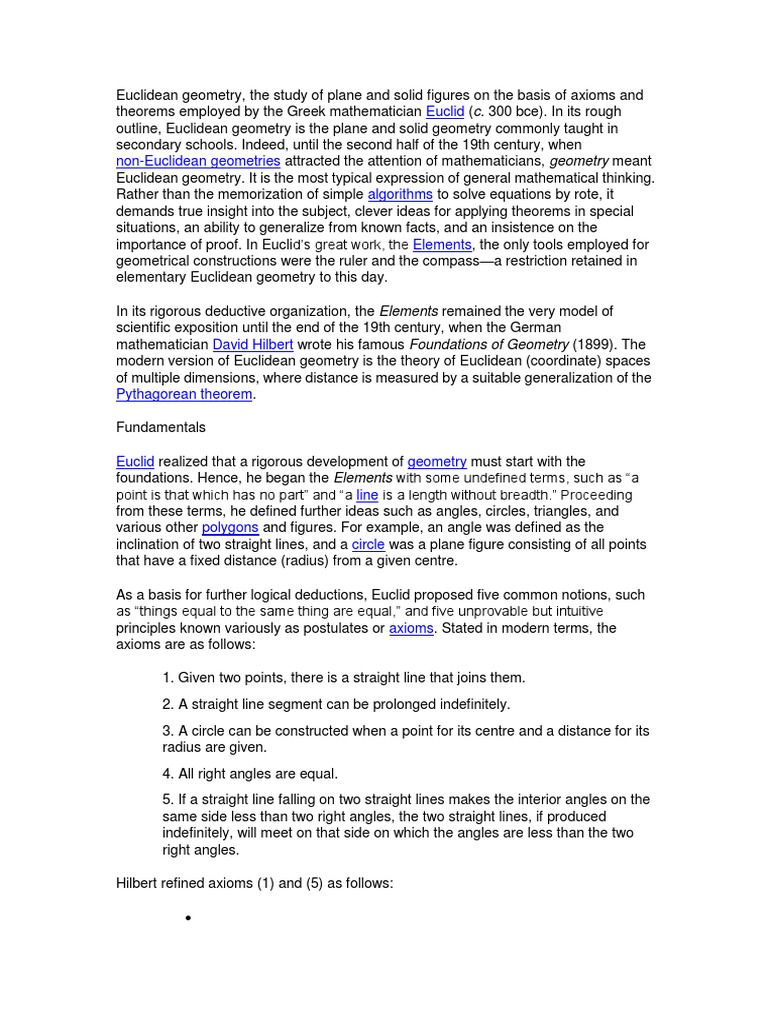 Fundamentals of Euclidean Geometry: Axioms, Postulates, and Key ...