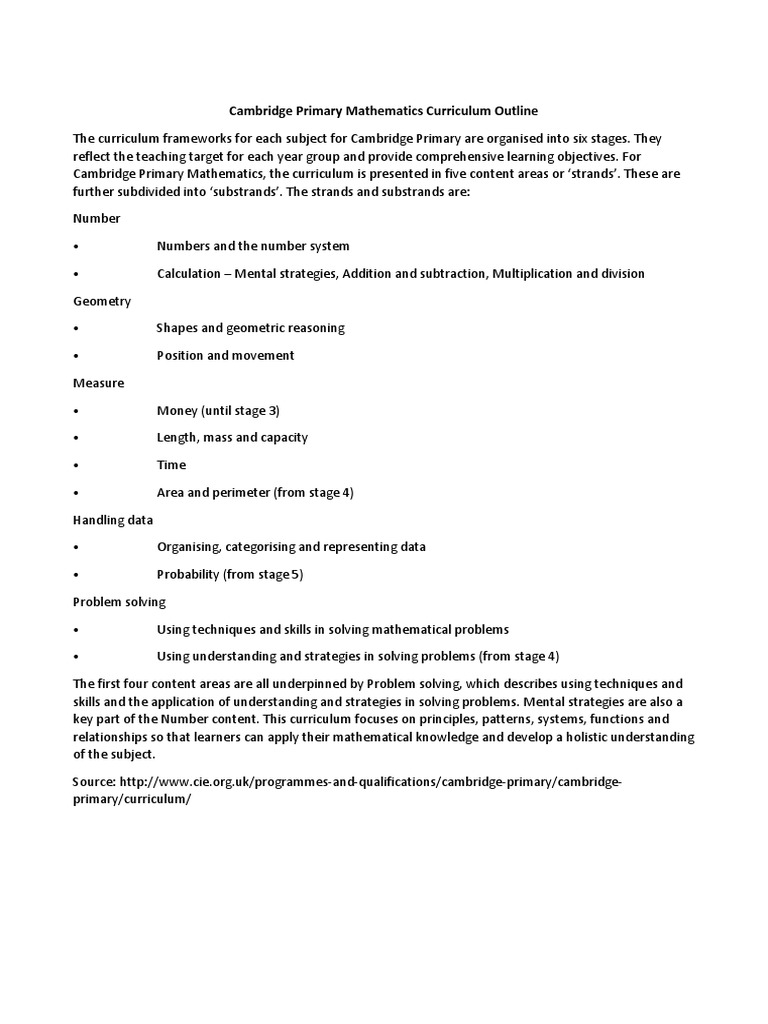 Cambridge Primary Maths Curriculum Overview | PDF | Teaching ...