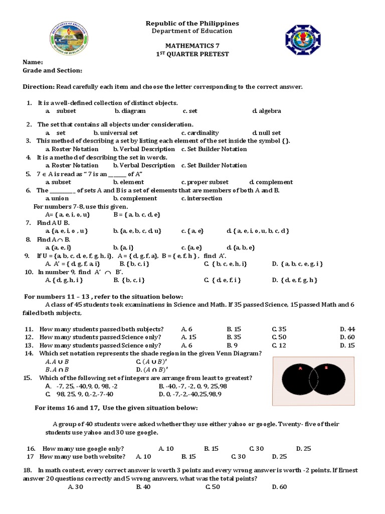 Mathematics 7 | PDF | Set (Mathematics) | Numbers