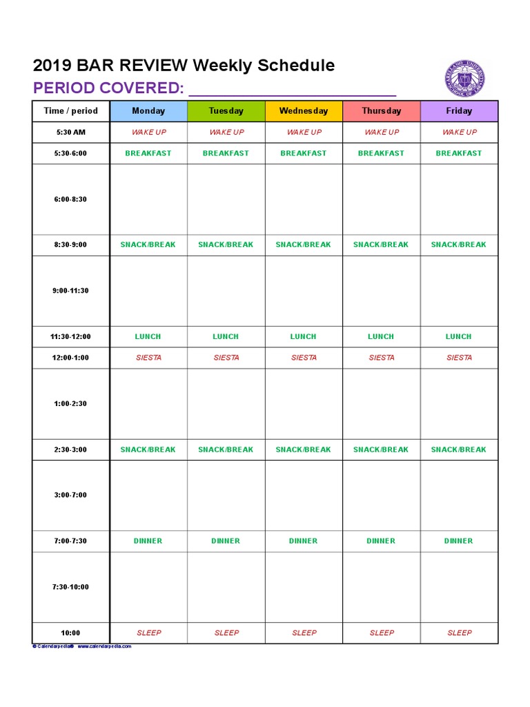 Weekly Schedule Monday To Friday in Color | PDF