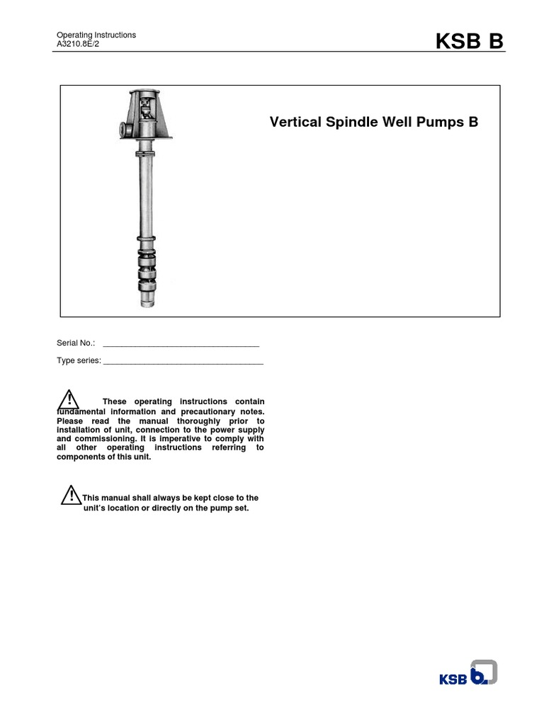 KSB B: Vertical Spindle Well Pumps B | PDF | Bearing (Mechanical) | Pump