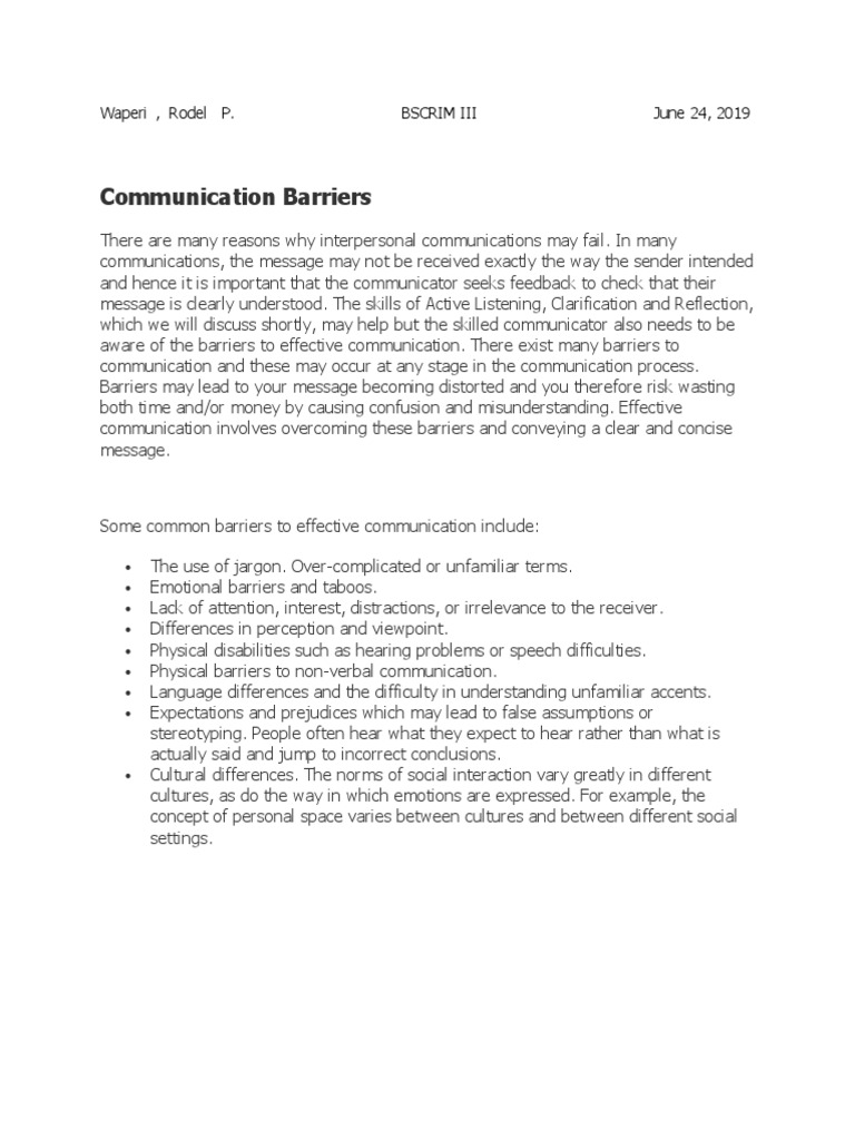 Barriers To Communication | PDF