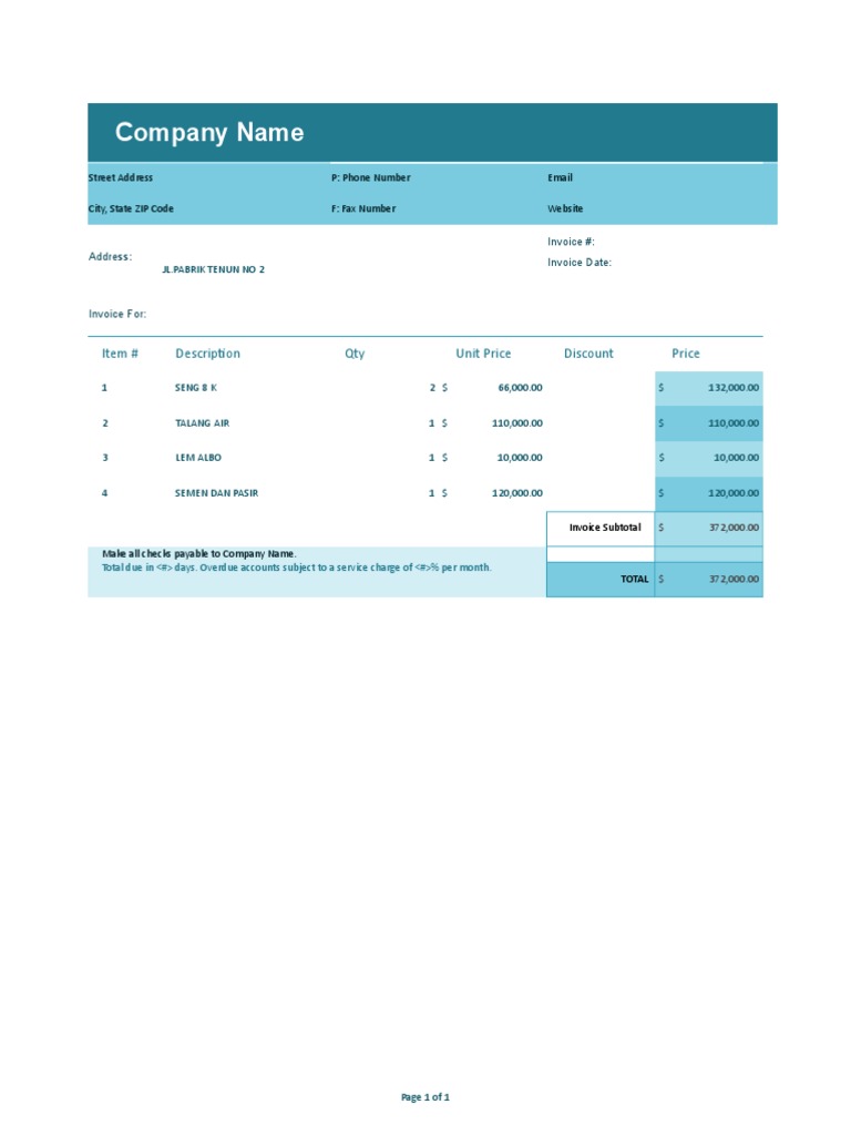 Company Name: Item # Description Qty Unit Price Discount Price | PDF