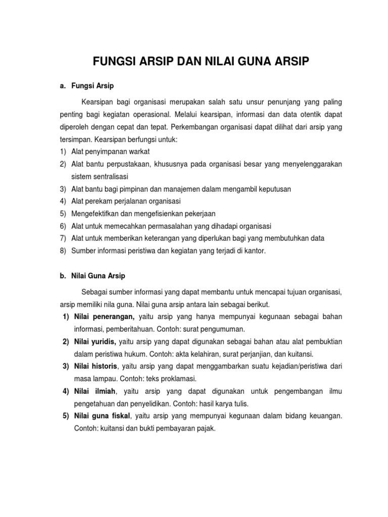 Materi 2 Fungsi Arsip Dan Nilai Guna Arsip | PDF