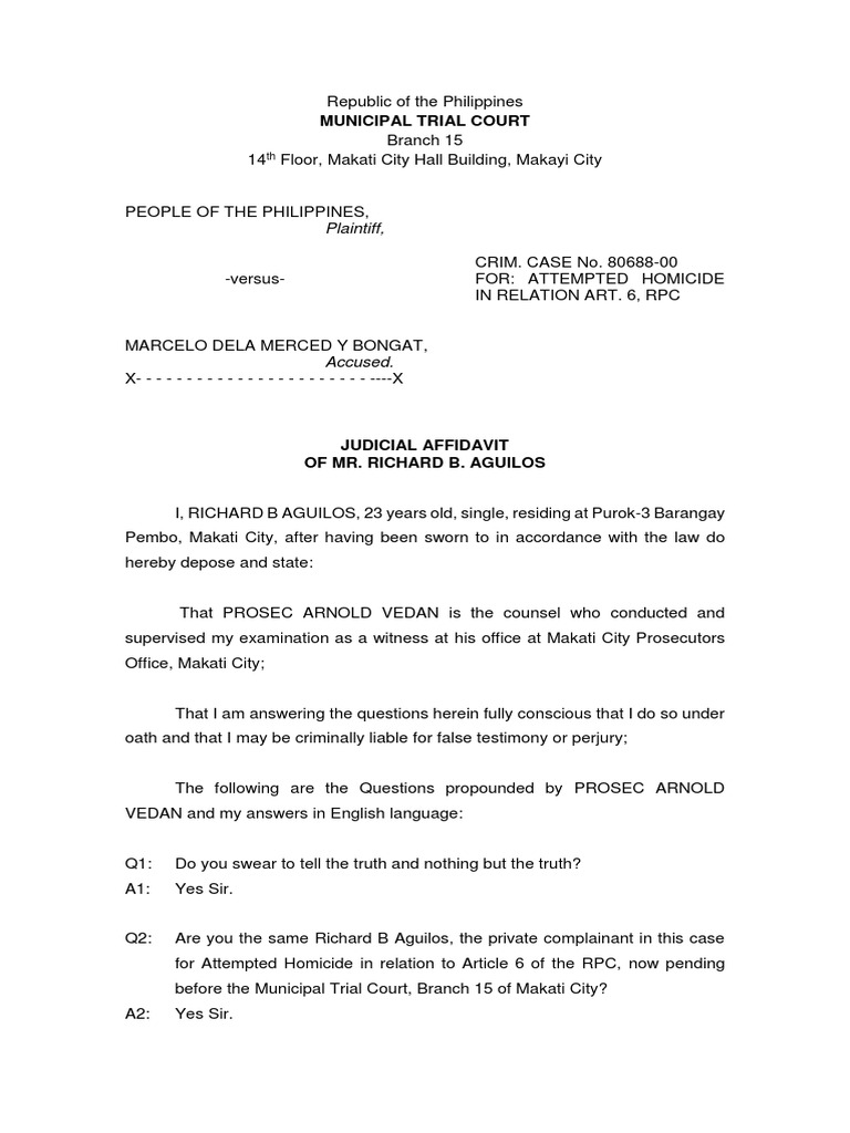 Sample Judicial Affidavit | PDF | Perjury | Legal Procedure