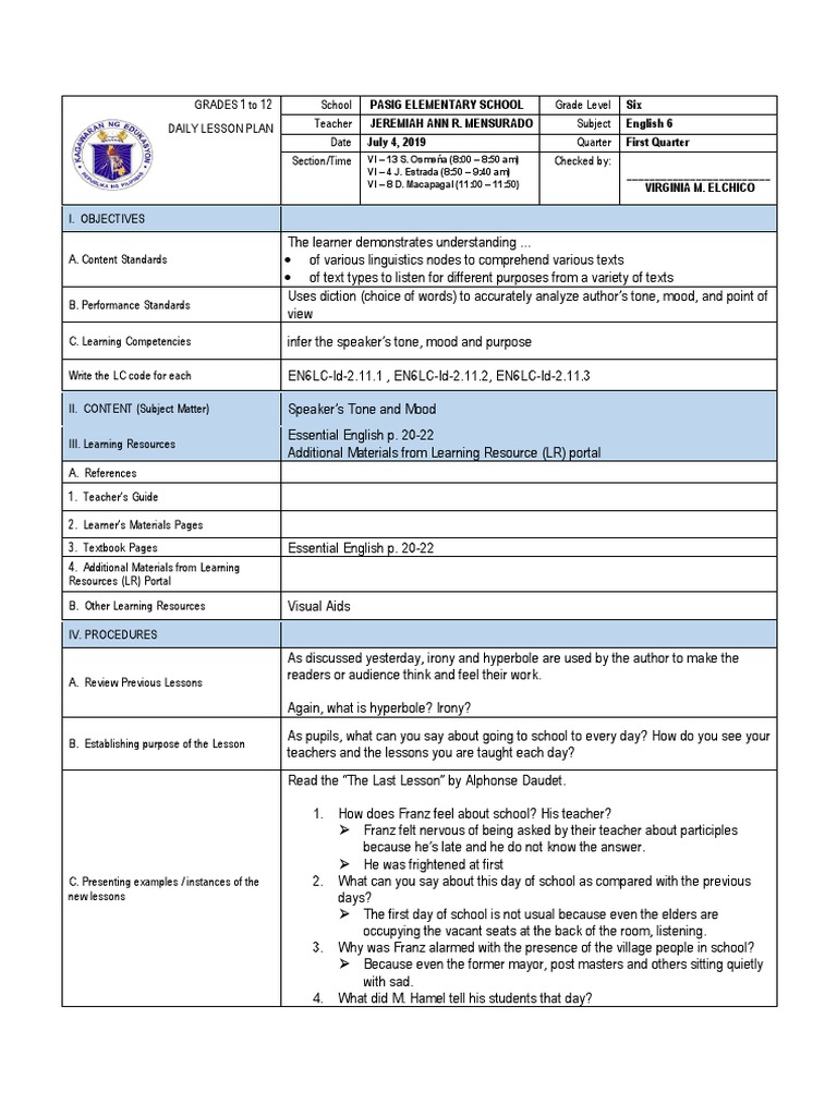 July 1 - LESSON 9a TONE, MOOD AND PURPOSE OF THE AUTHOR | PDF ...