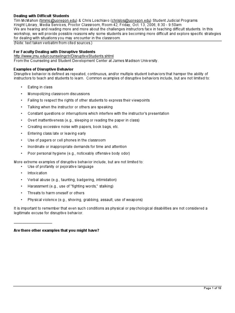 Dealing Difficult Students | PDF | Syllabus | Lecture