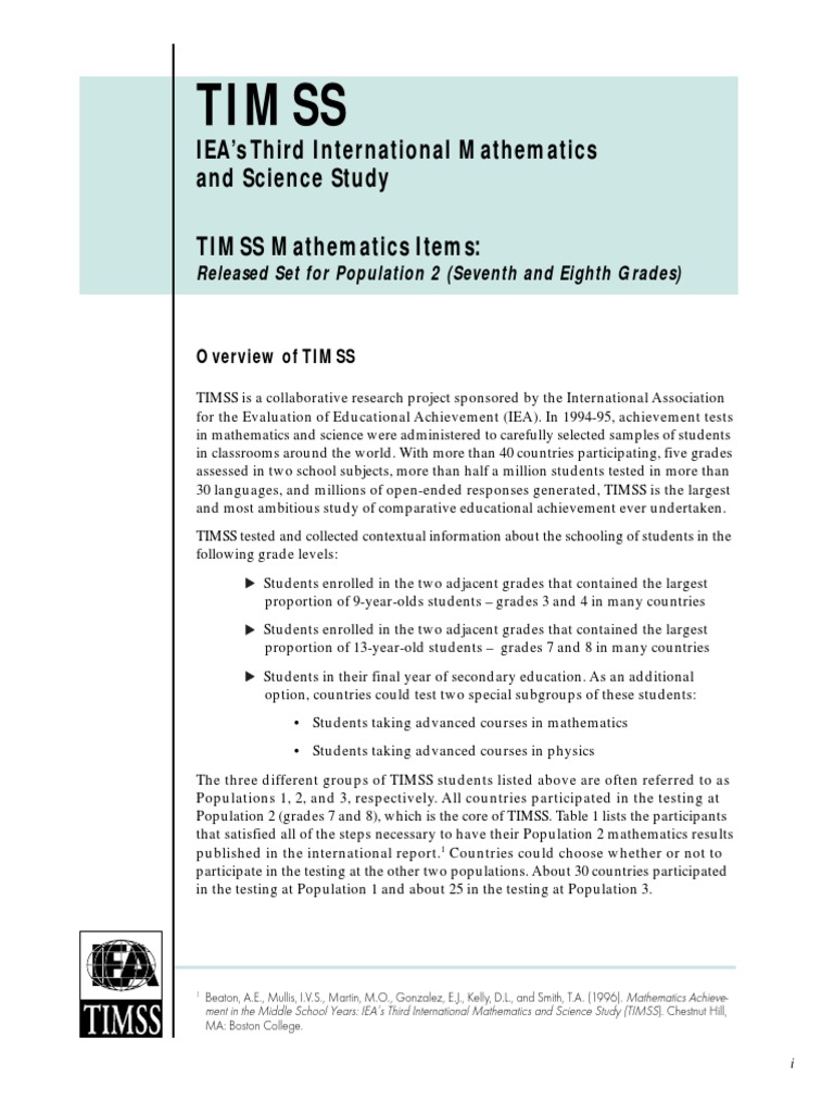 Timss: IEA's Third International Mathematics and Science Study TIMSS ...