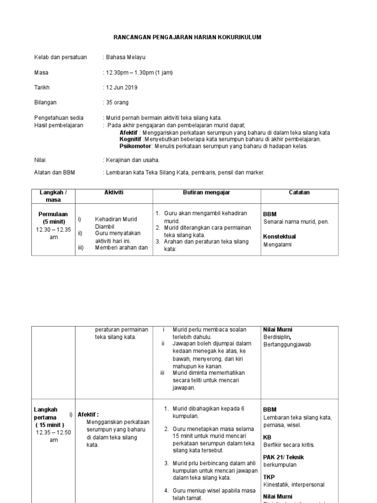 RPH Koko 1 Persatuan BM | PDF