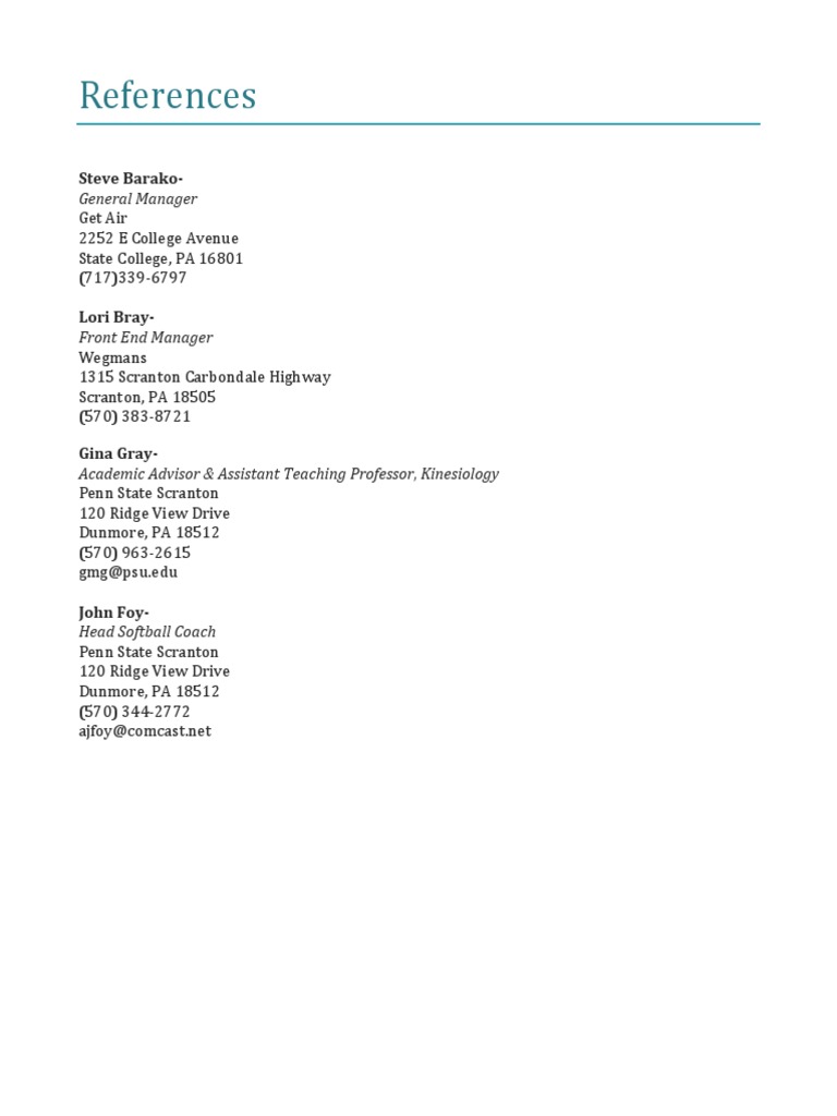 Contact Information for References | PDF