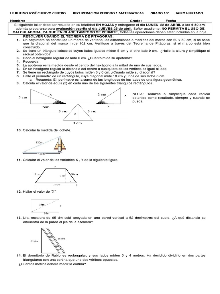Recuperacion Periodo 1 Decimo PDF | PDF | Rectángulo | Triángulo