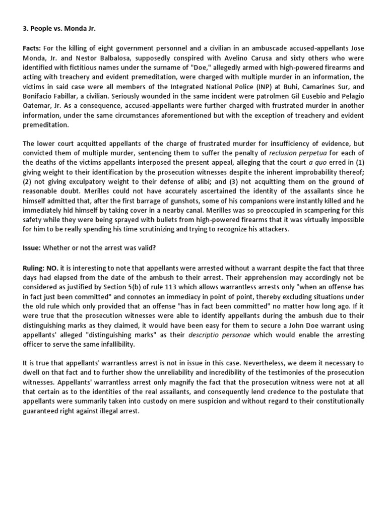 People vs. Monda JR | PDF | Arrest | Murder