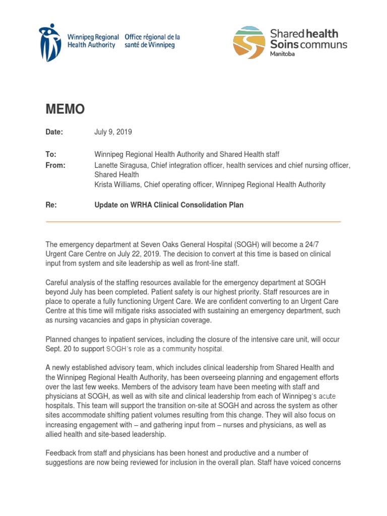 WRHA Consolidation Update - All Staff | PDF | Emergency Department ...