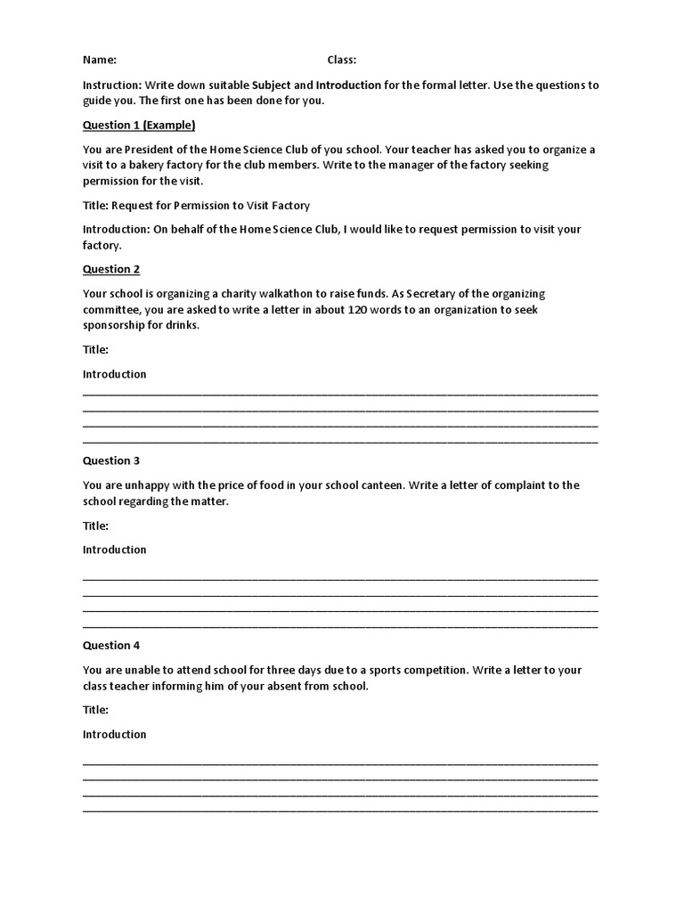 Formal Letter Writing Exercises for Students | PDF | Career & Growth ...