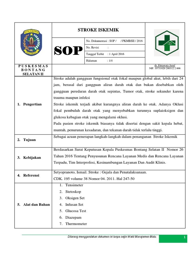 Sop Stroke Iskemik | PDF