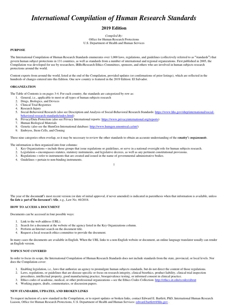 2019 International Compilation of Human Research Standards PDF | PDF ...