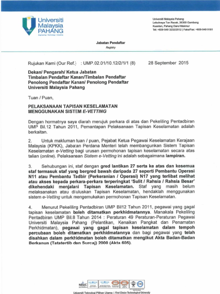 Pelaksanaan Tapisan Keselamatan Menggunakan Sistem E-Vetting PDF | PDF