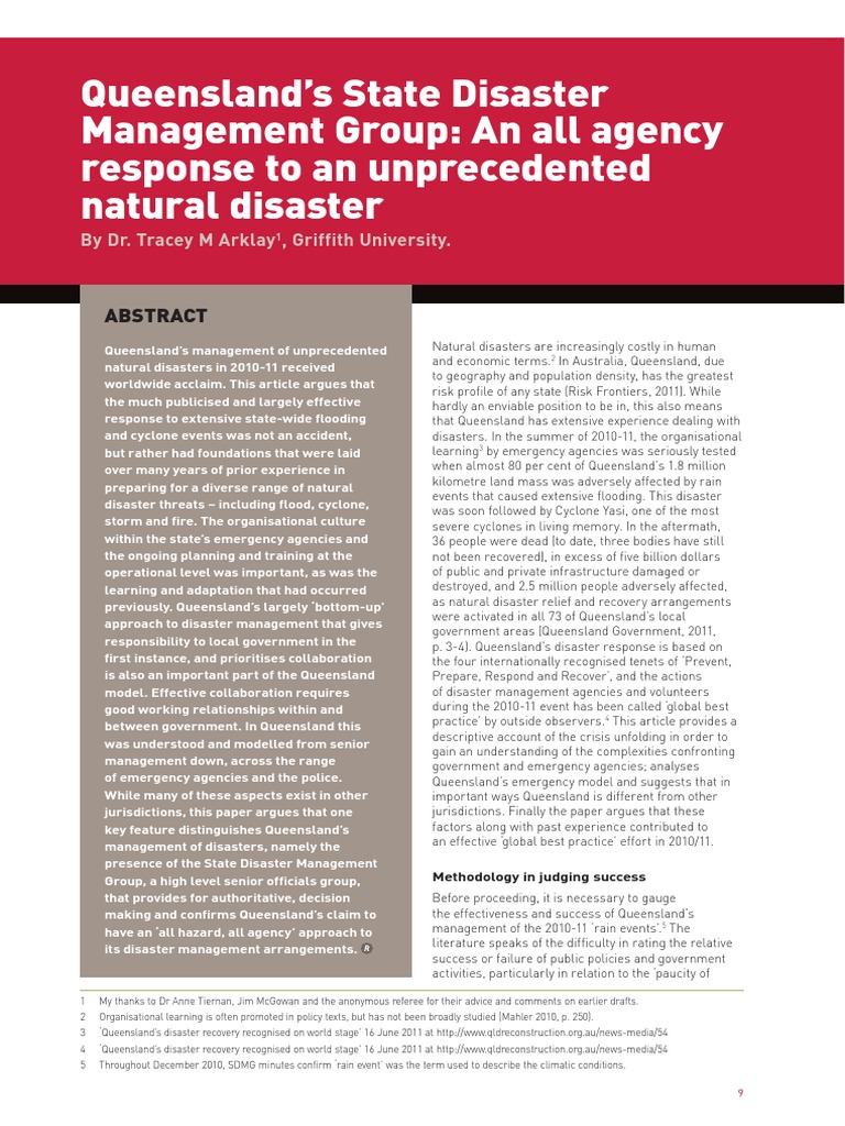 Queensland's State Disaster Management Group: An All Agency Response To ...