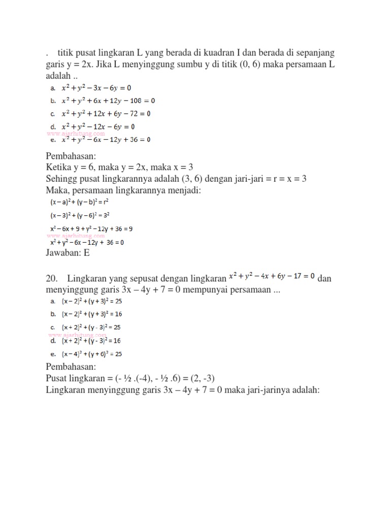 Titik Pusat Lingkaran L Yang Berada Di Kuadran I Dan Berada Di Sepanjang Garis y | PDF