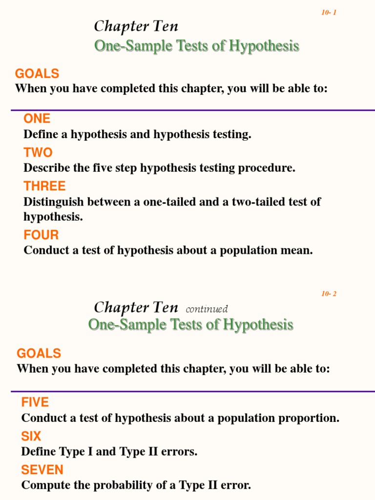 One-Sample Tests of Hypothesis: Chapter Ten | PDF | P Value ...