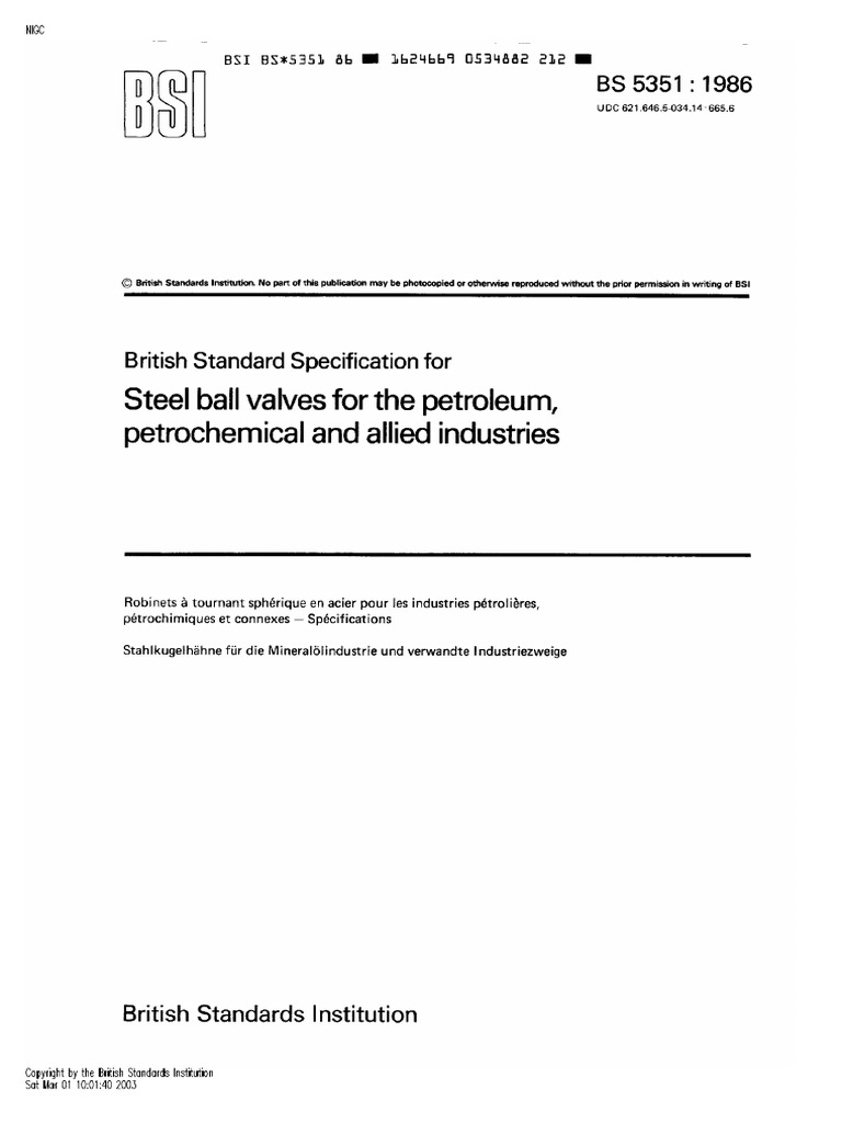 Ball Valve DESIGN STANDARD BS - 5351 PDF | PDF