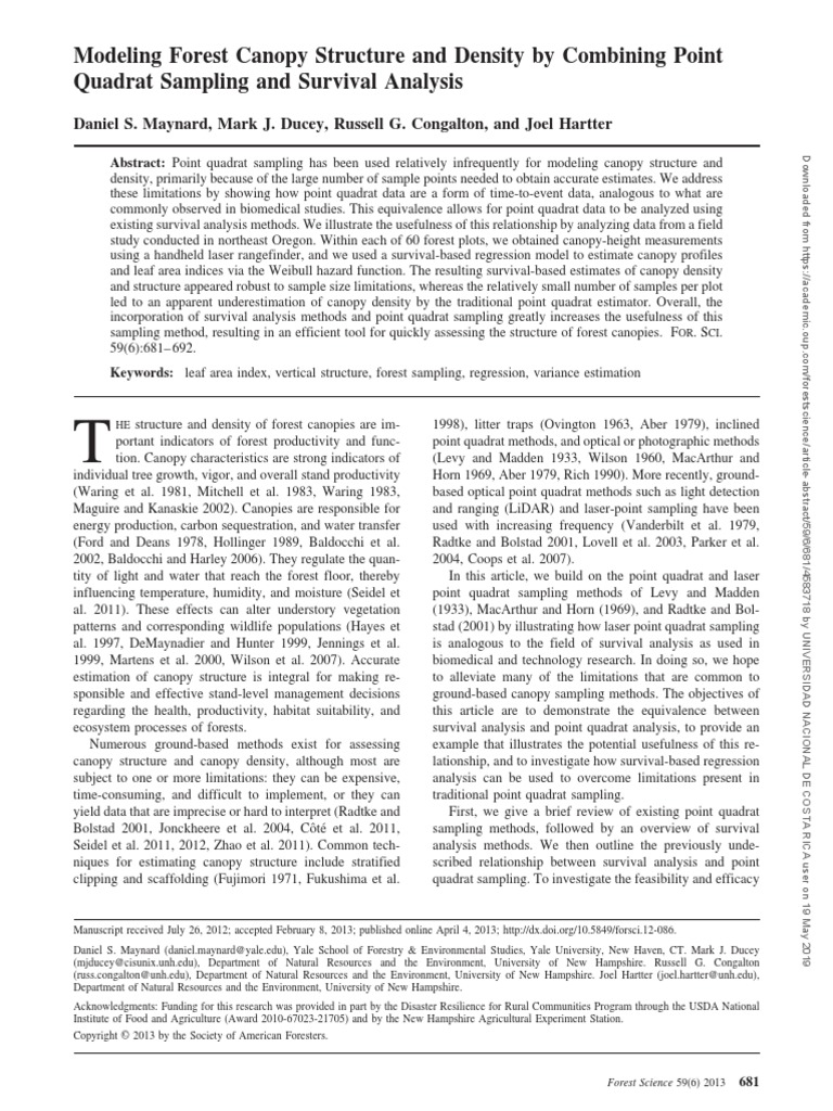 Modeling Forest Canopy Structure and Density by Combining Point Quadrat Sampling and Survival ...