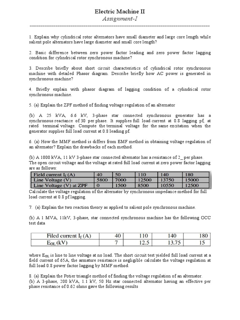 Electrical Machine II Assignment | PDF | Voltage | Electrical Impedance