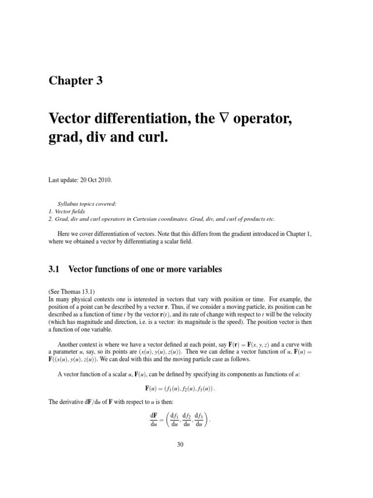 Chapter 3 - Vector Differentiation, 2010 | PDF | Euclidean Vector | Derivative