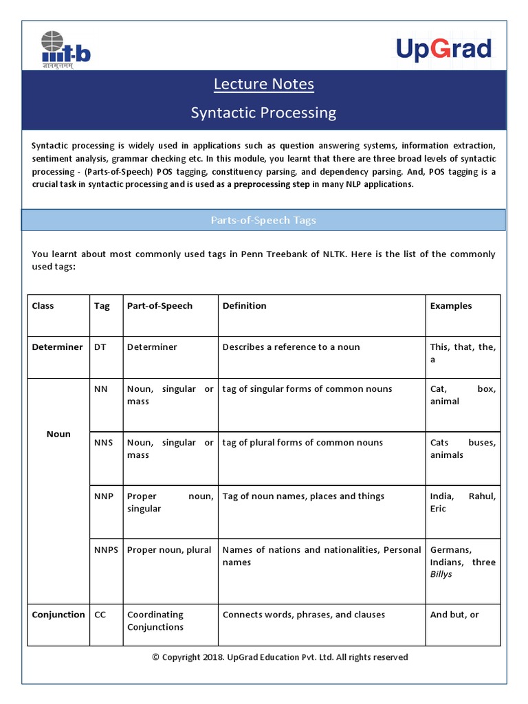 Lecture Notes On Syntactic Processing Pdf Parsing Statistical Classification