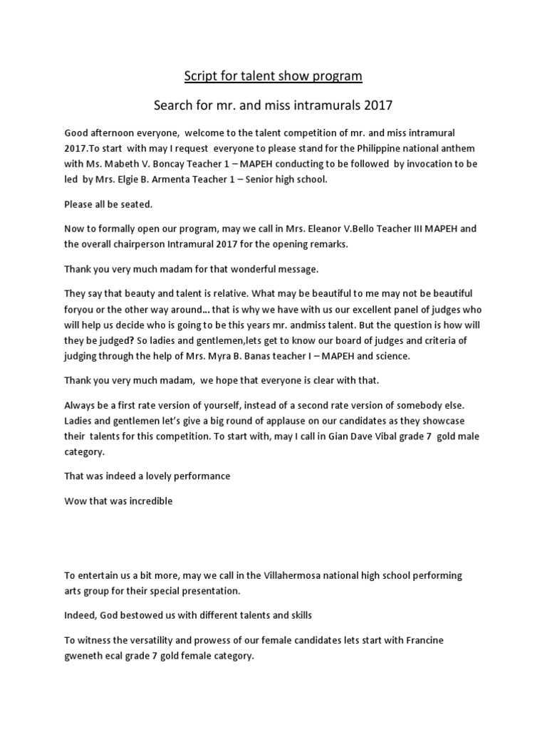 Script For Talent Show Program | PDF