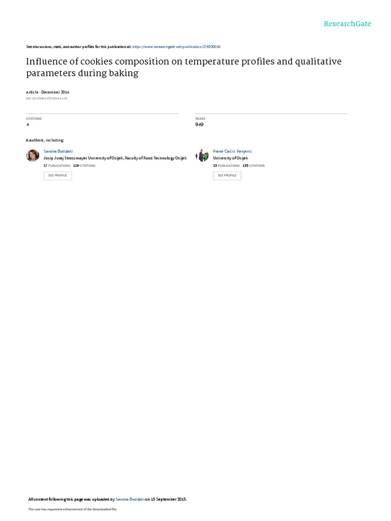 In Uence of Cookies Composition On Temperature Profiles and Qualitative ...