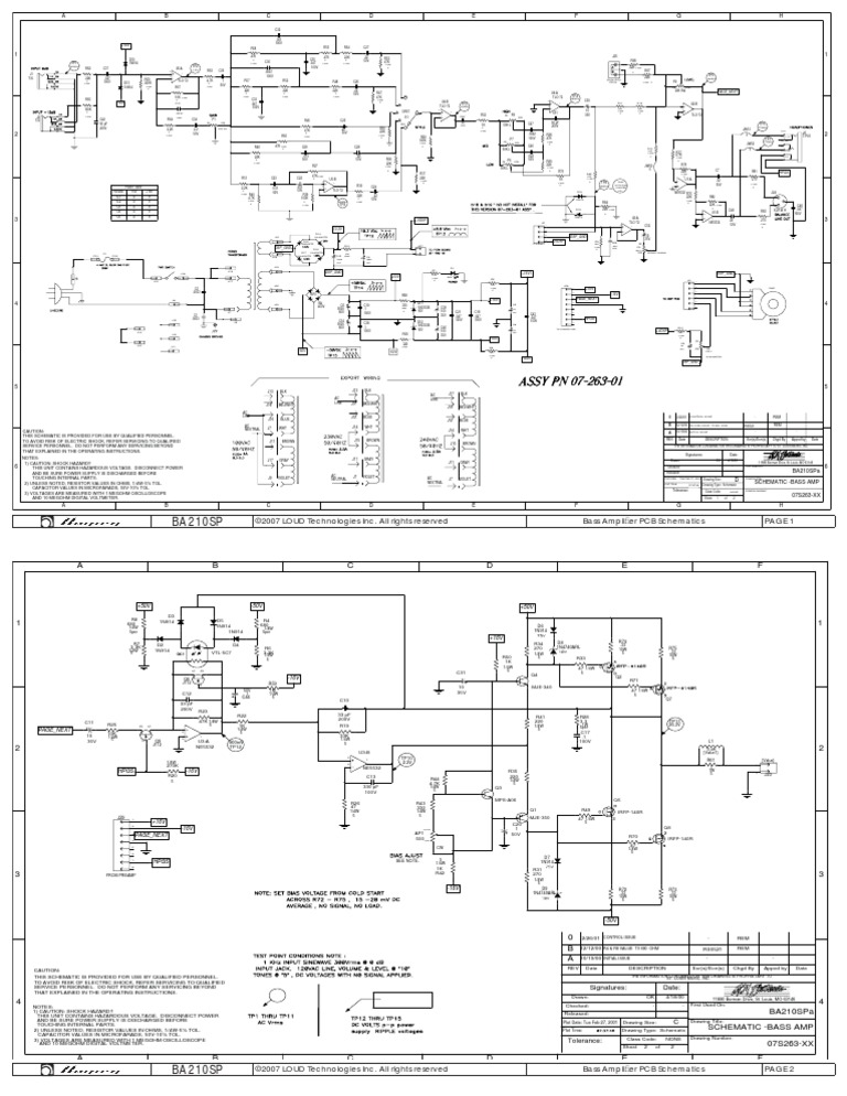 Bass Amplifier PCB Schematics (263sch - 0) - A, B, C | PDF