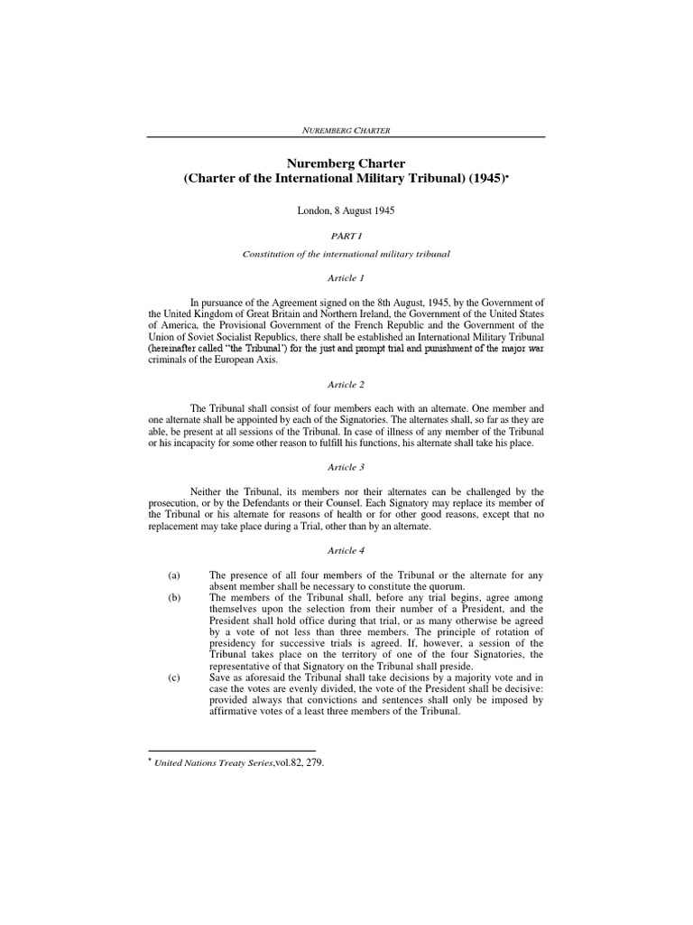 Nuremberg Charter Overview 1945 | PDF | Prosecutor | Crime & Violence