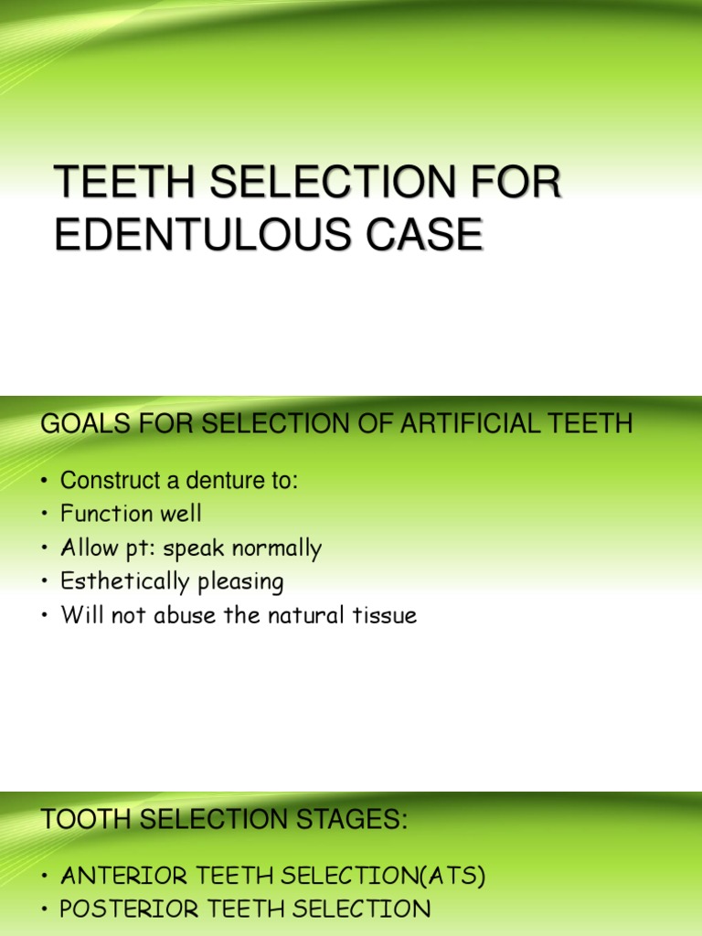 Teeth Selection For Edentulous Case | PDF | Dentures | Color