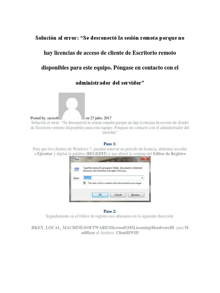 Solución para el error de falta de licencias de Escritorio Remoto al ... Solución para el error de falta de licencias de Escritorio Remoto al ...