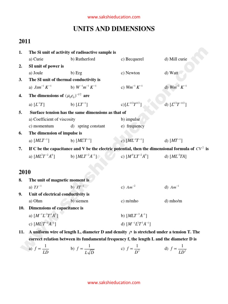 Units Dimensions | PDF | Electric Field | Torque