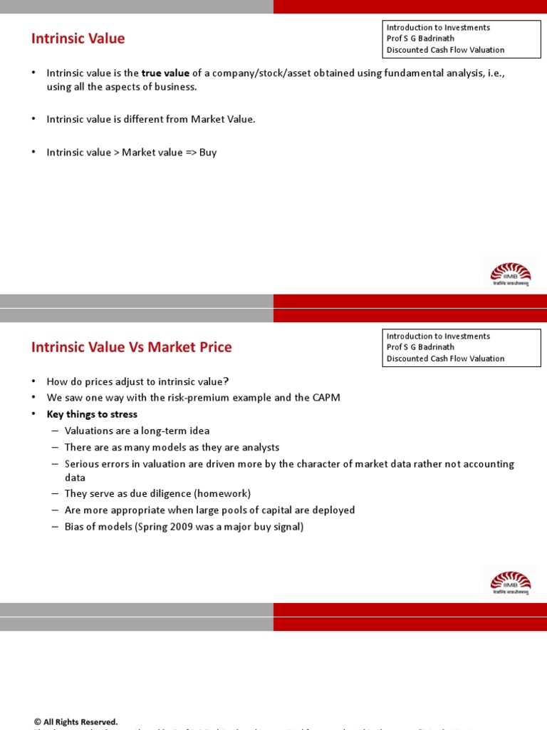 Intrinsic Value: Introduction To Investments Prof S G Badrinath ...