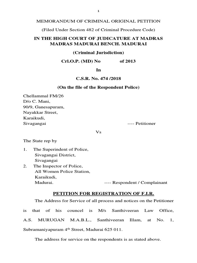 Memorandum of Criminal Original Petition | PDF | Complaint | Common Law