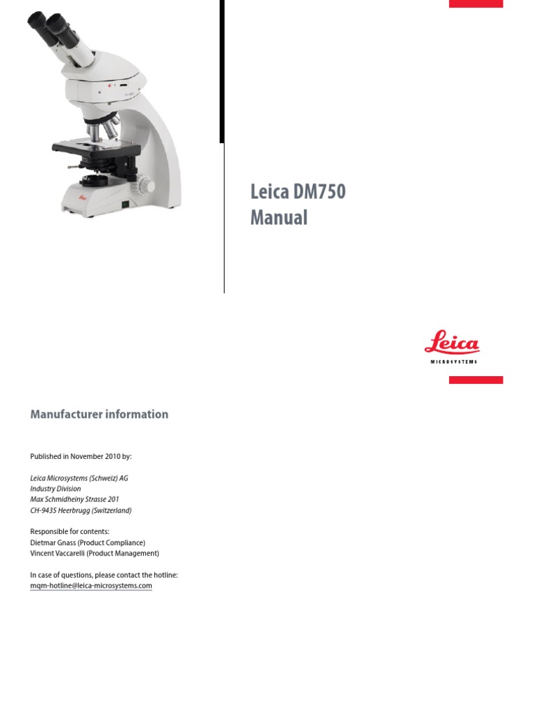 Leica DM-750 Microscope - User Manual PDF | PDF | Safety | Microscope